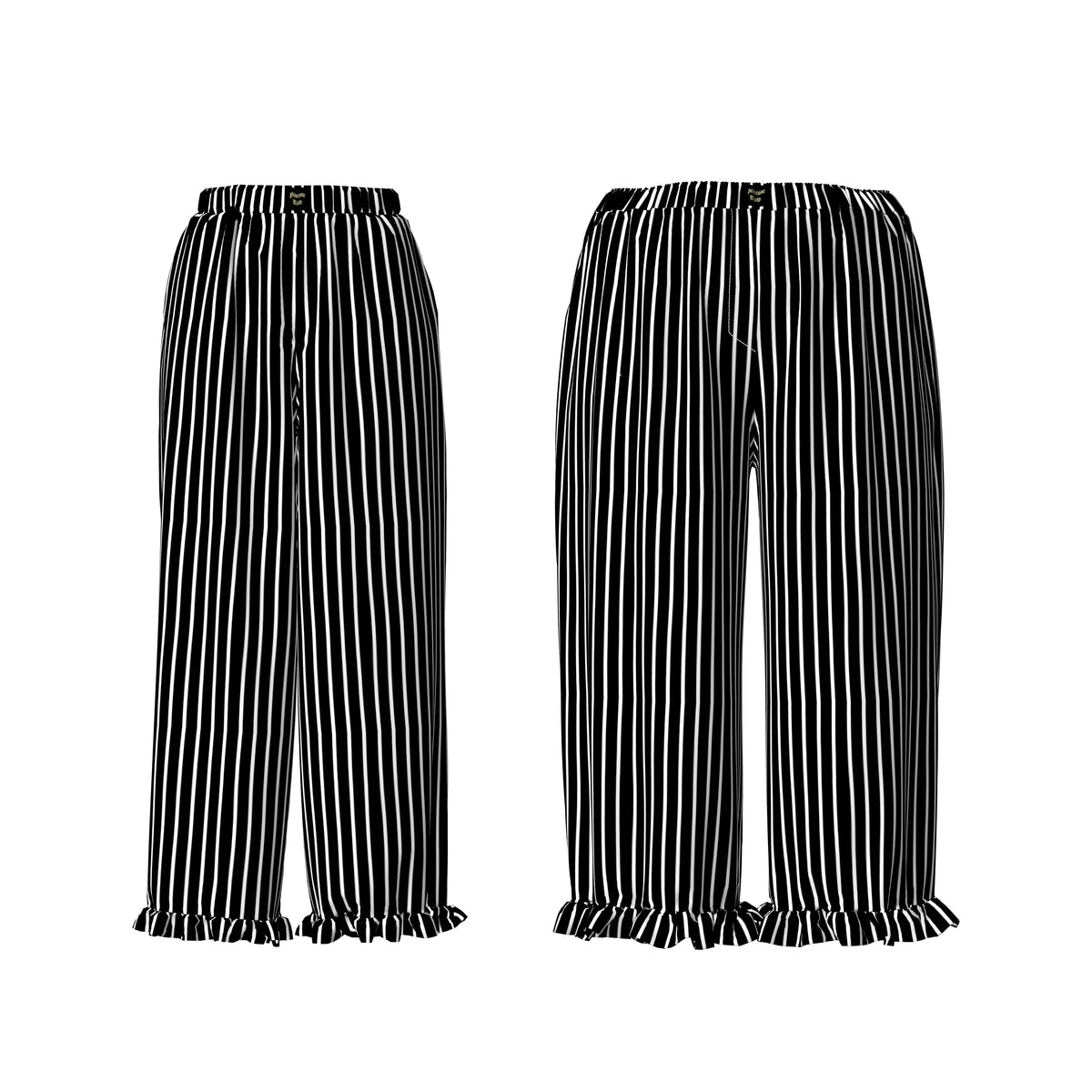 RELAXED WIDE LEG PULL ON PANT W/ RUFFLE HEM DETAIL - BW STRIPE – Pinecone Row